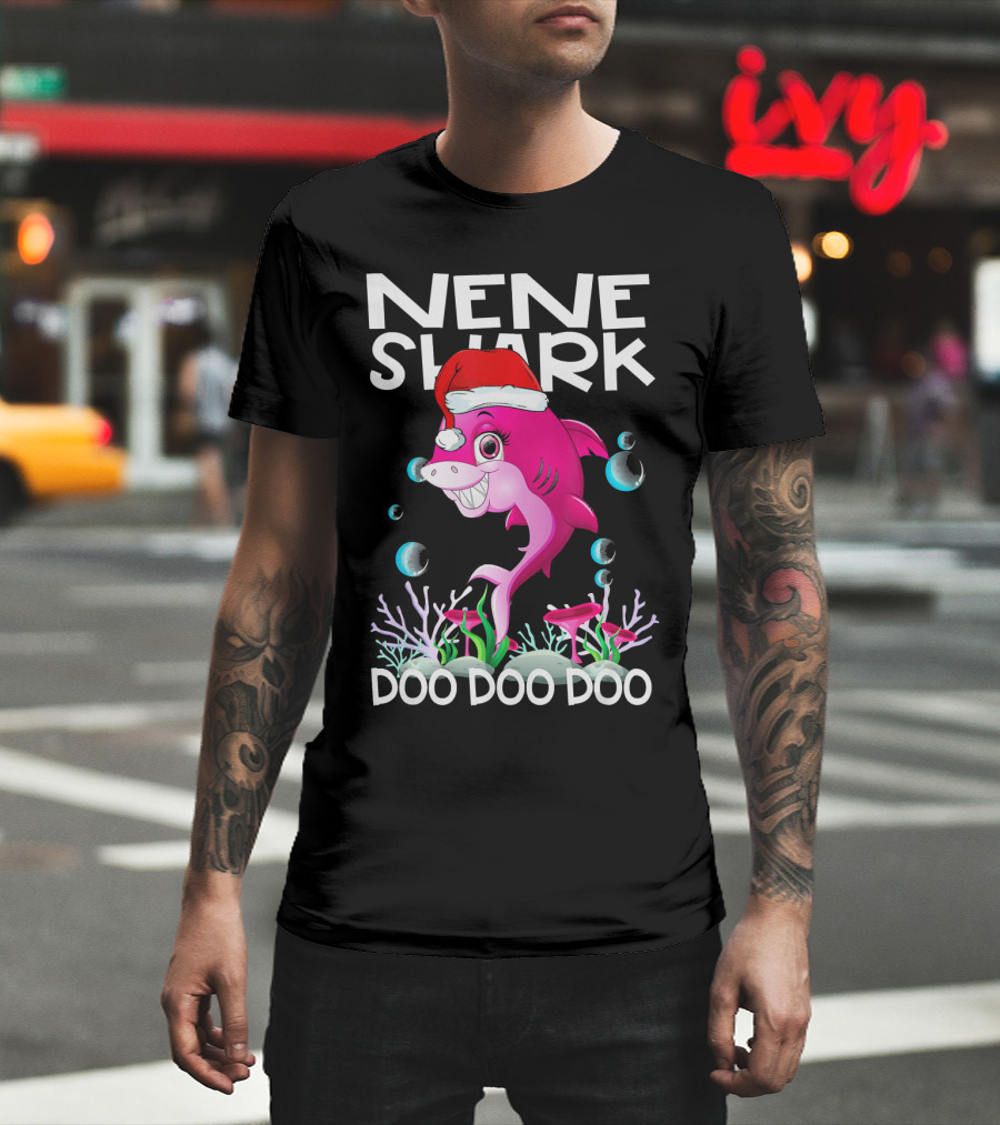 Nene Shark Doo Doo Doo Santa Hat Coral Bubbles T-Shirt