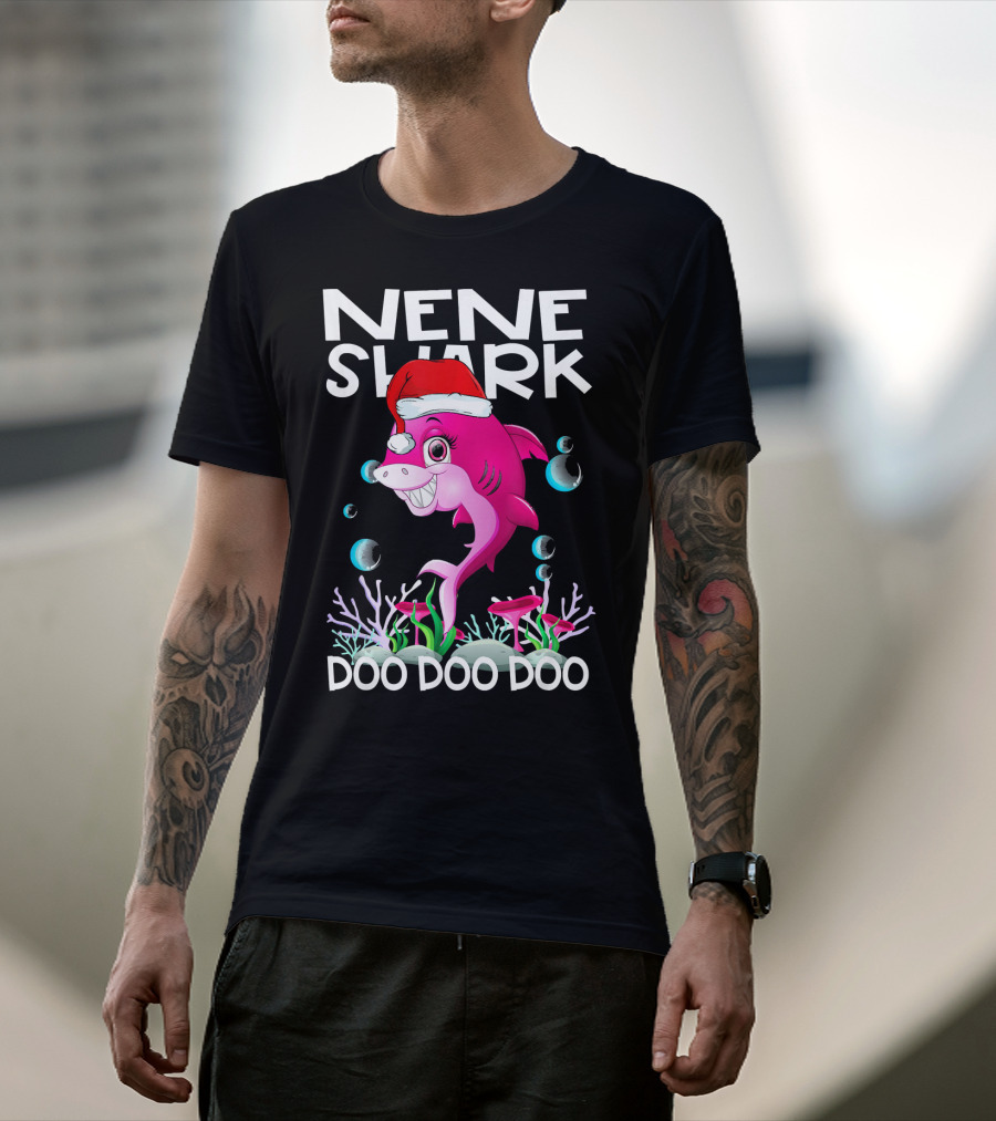 Nene Shark Doo Doo Doo Santa Hat Coral Bubbles T-Shirt