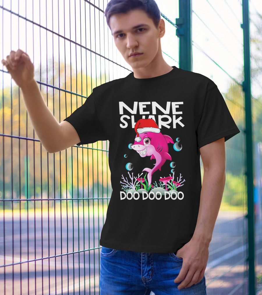 Nene Shark Doo Doo Doo Santa Hat Coral Bubbles T-Shirt