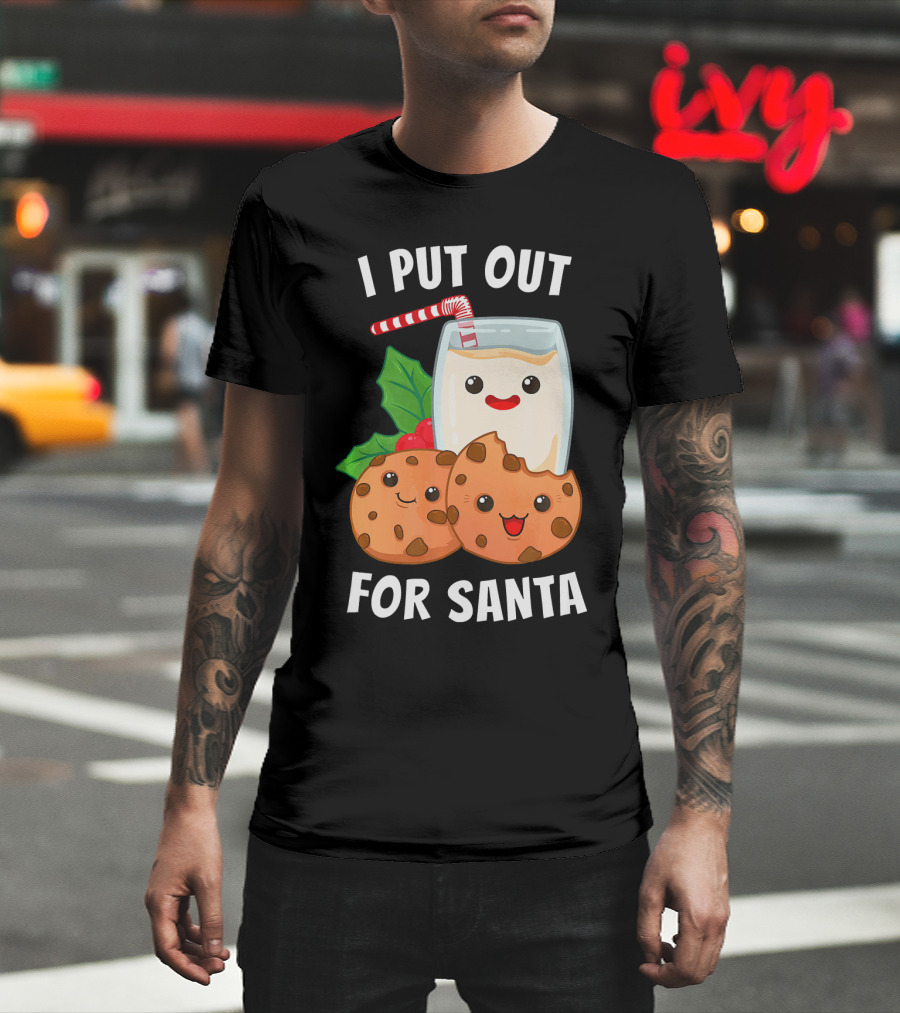I Put Out For Santa Christmas Cookie Milk Candy Cane Smiles T-Shirt