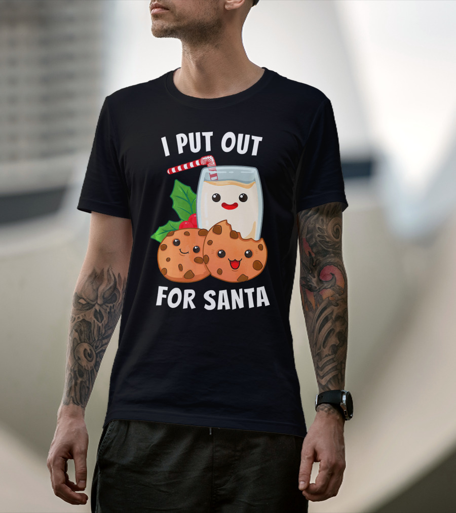 I Put Out For Santa Christmas Cookie Milk Candy Cane Smiles T-Shirt