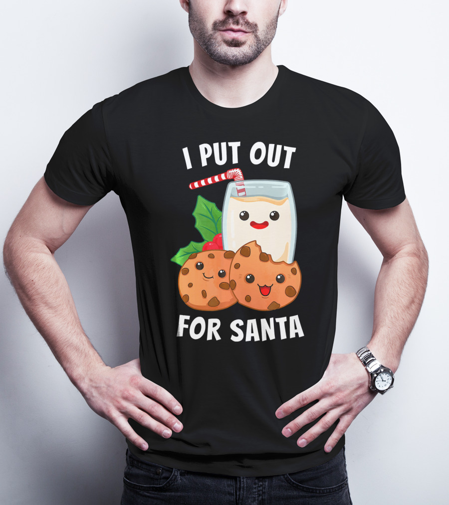 I Put Out For Santa Christmas Cookie Milk Candy Cane Smiles T-Shirt