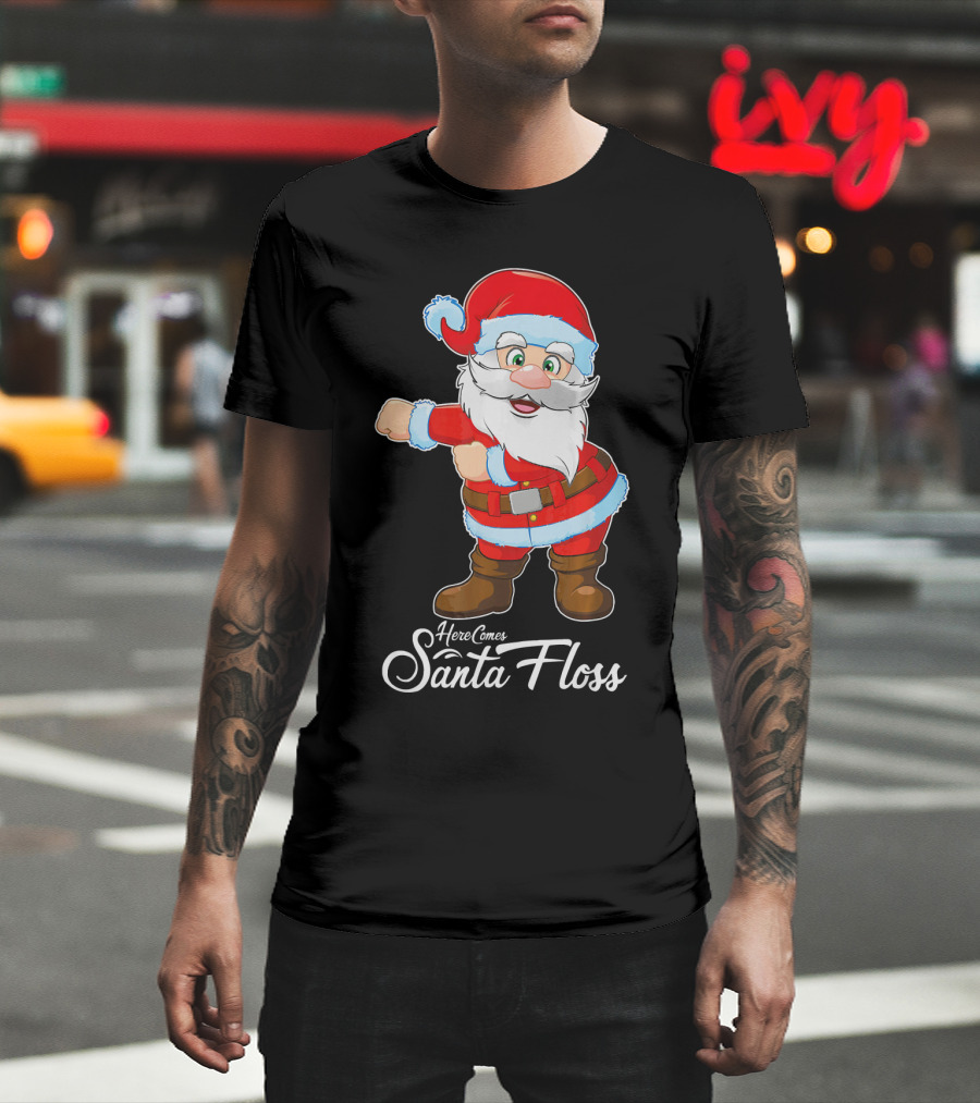 Here Comes Santa Floss Flossing Santa Dance T-Shirt