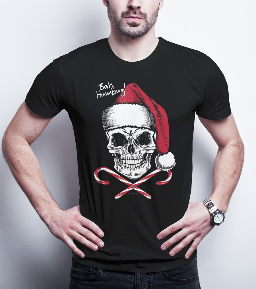 Bah Humbug Skull With Santa Hat And Candy Canes Christmas Funny Santa T-Shirt