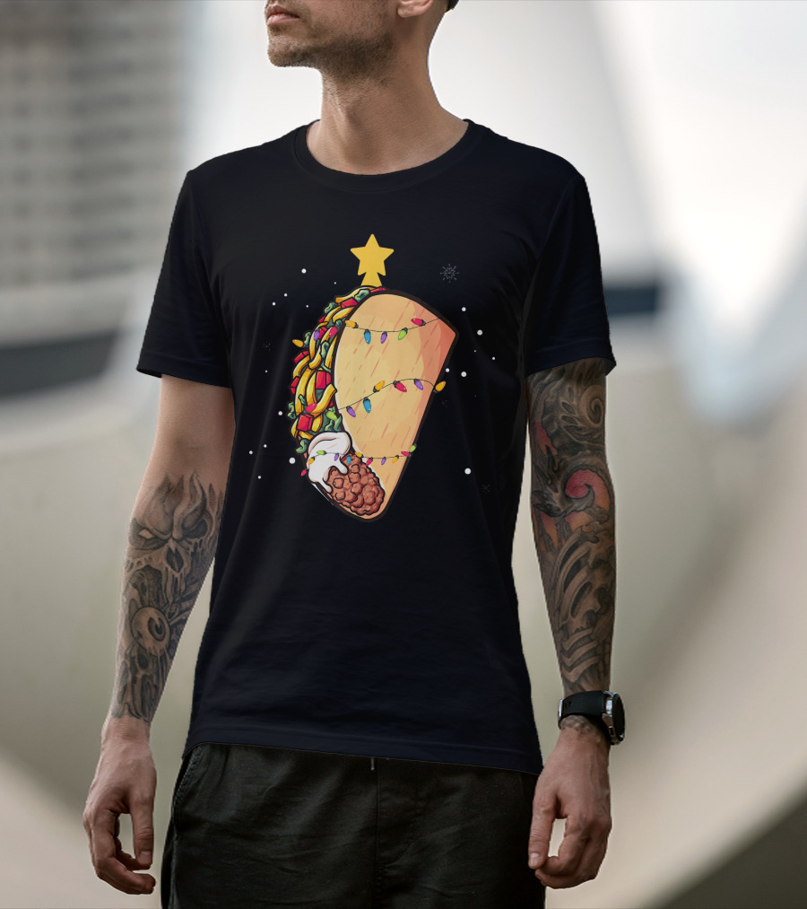 Taco Christmas Lights Wrapped Festive Star Holiday T-Shirt