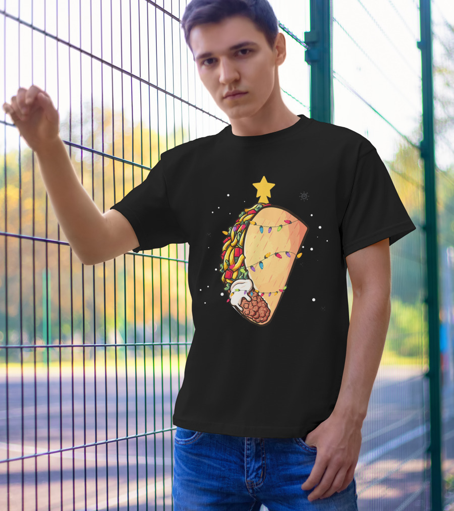 Taco Christmas Lights Wrapped Festive Star Holiday T-Shirt