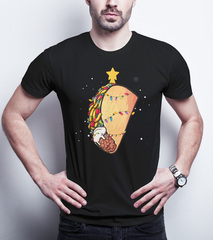 Taco Christmas Lights Wrapped Festive Star Holiday T-Shirt