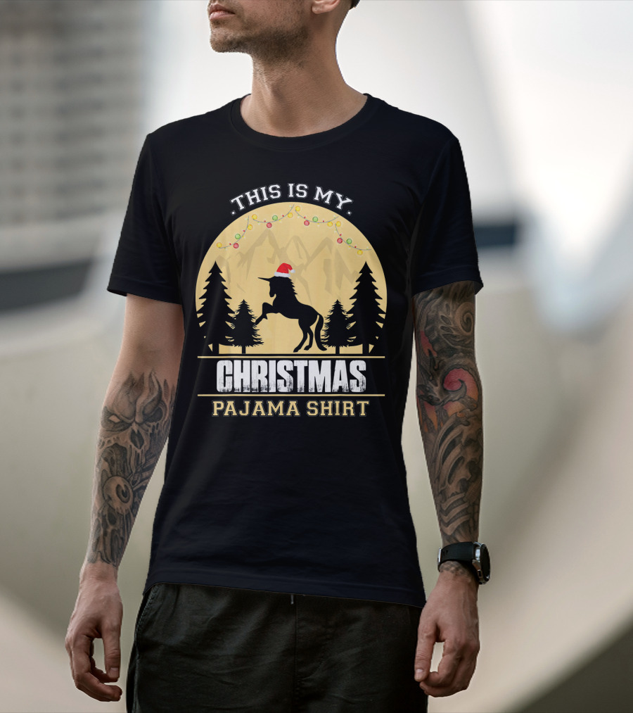This Is My Christmas Pajama Shirt Santa Unicorn T-Shirt