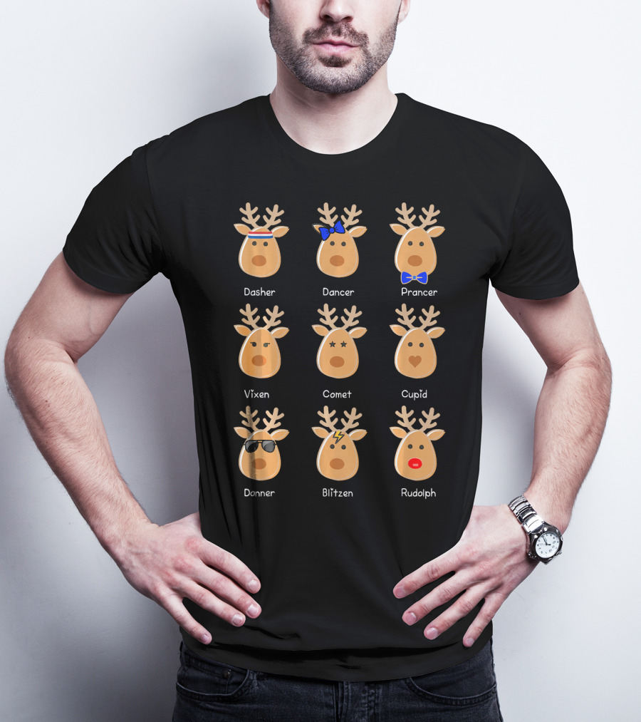 Cute Rudolph The Red-Nosed Reindeer Dasher Dancer Prancer Vixen Comet Cupid Donner Blitzen T-Shirt