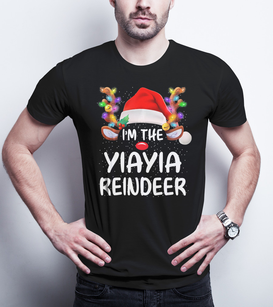 I'm The Yiayia Reindeer Santa Hat Christmas Lights T-Shirt