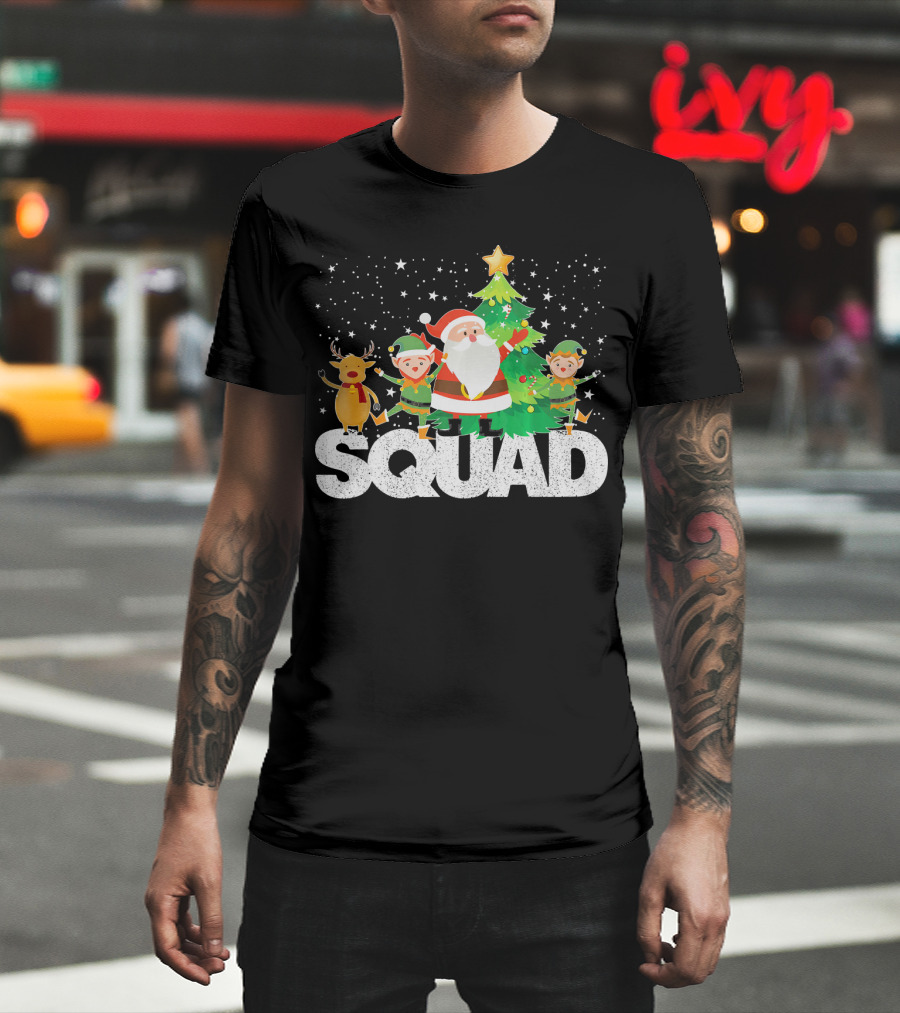 Santa Elf Reindeer Squad Christmas Tree T-Shirt