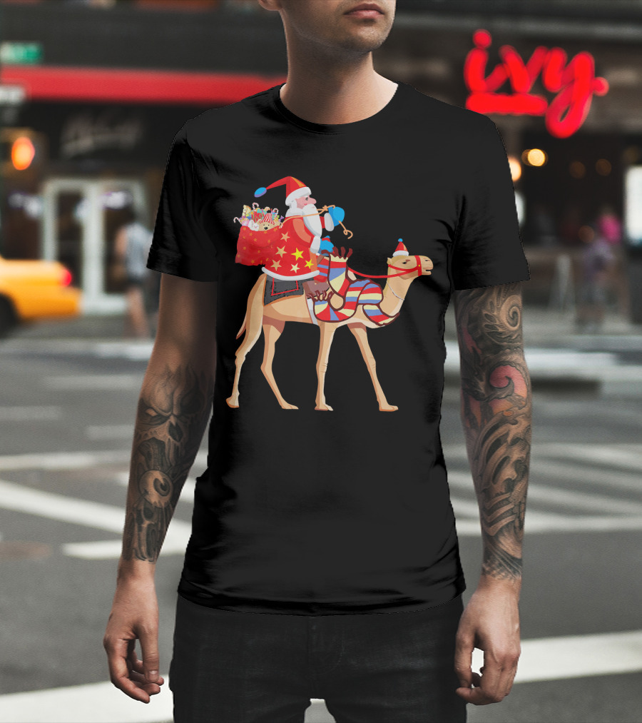 Santa Riding Camel Festive Christmas Adventure T-Shirt