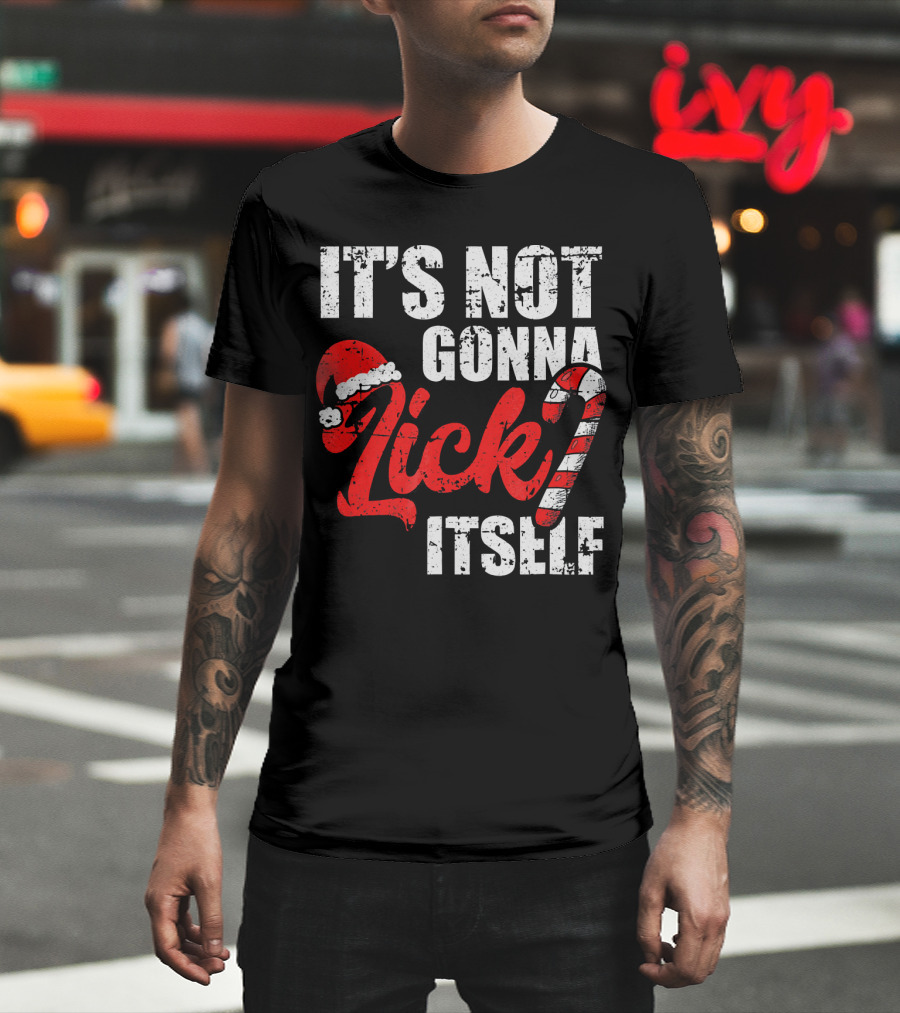 Funny Christmas It's Not Gonna Lick Itself Candy Cane Santa Hat T-Shirt
