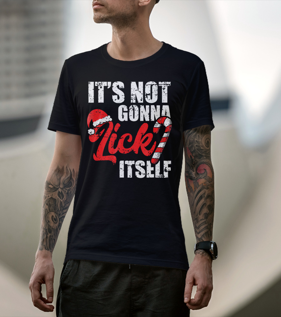 Funny Christmas It's Not Gonna Lick Itself Candy Cane Santa Hat T-Shirt