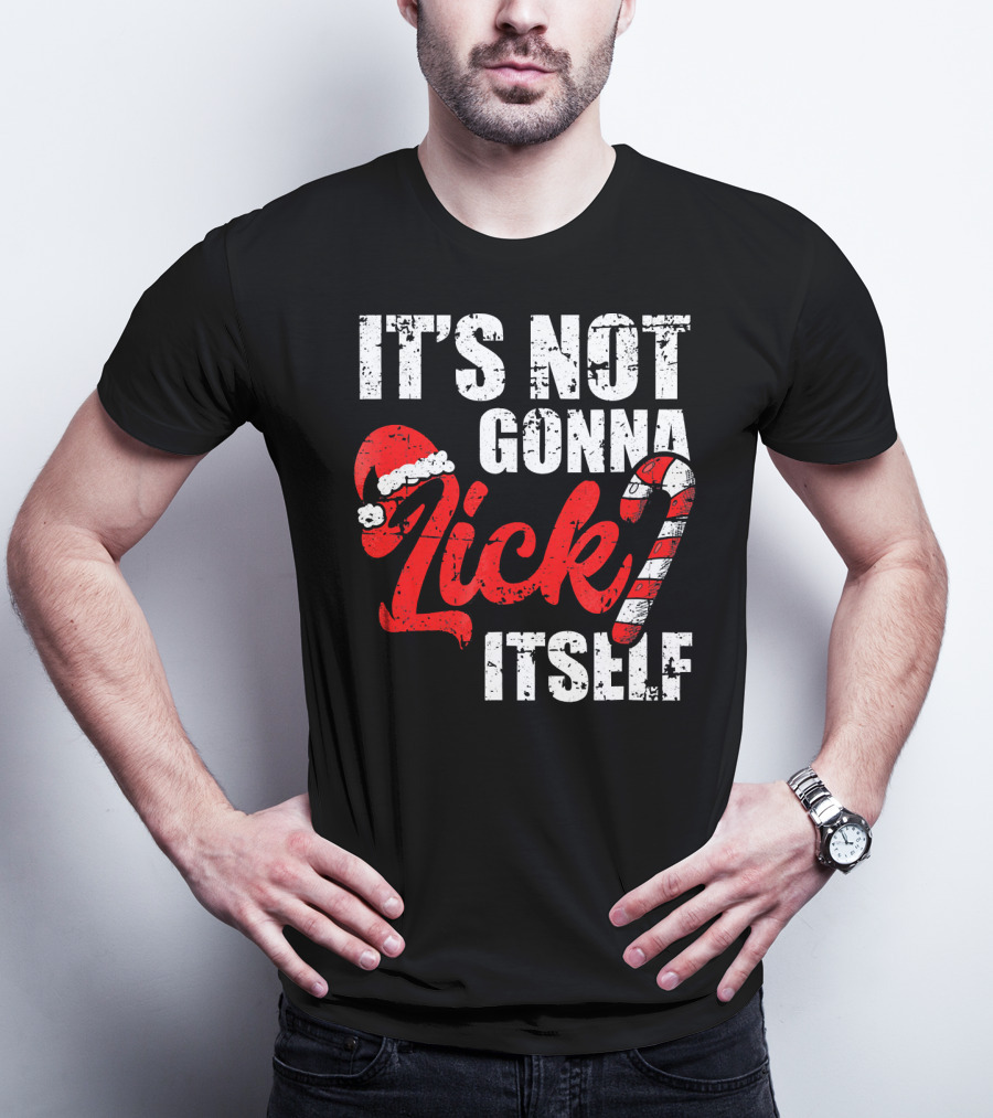 Funny Christmas It's Not Gonna Lick Itself Candy Cane Santa Hat T-Shirt