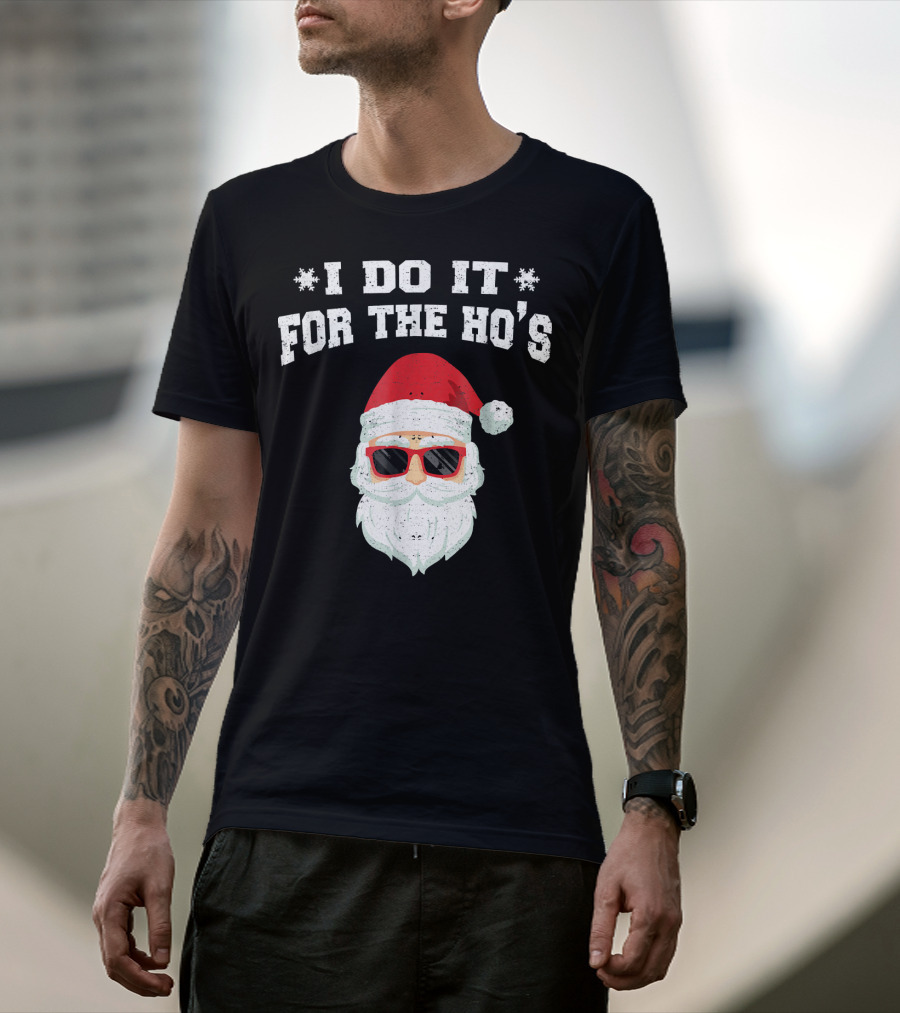 I Do It For The Ho's Funny Christmas Santa Red Hat Sunglasses T-Shirt