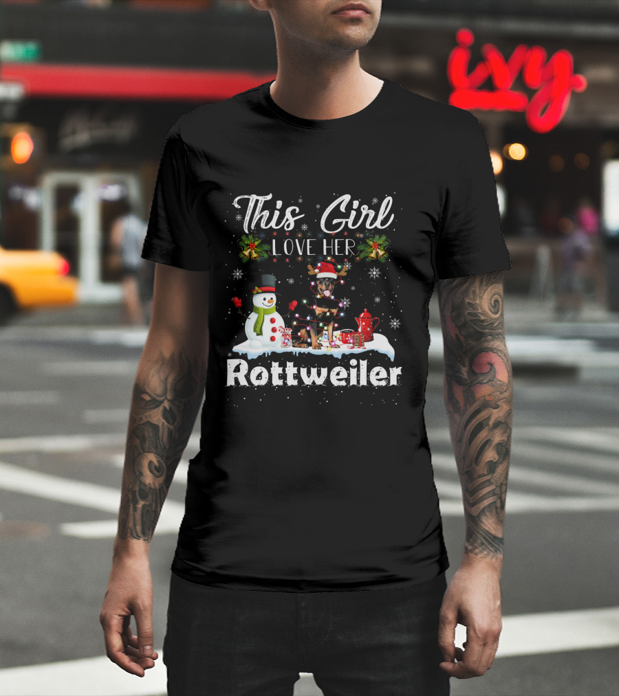 This Girl Love Her Rottweiler Snowman Xmas T-Shirt