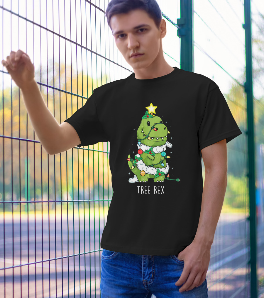 Tree Rex Christmas Lights Dinosaur Star Ornaments T-Shirt