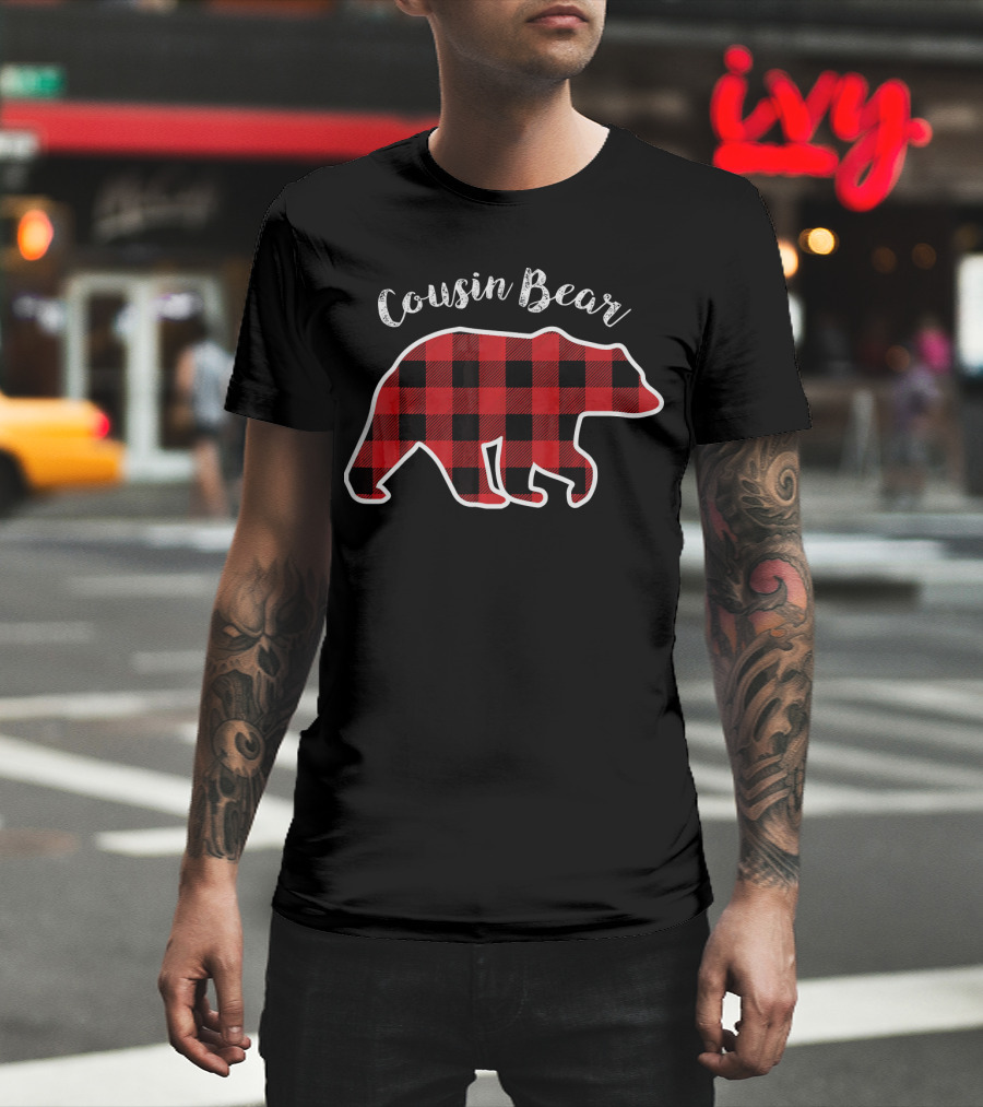 Cousin Bear Red Plaid Kids T-Shirt