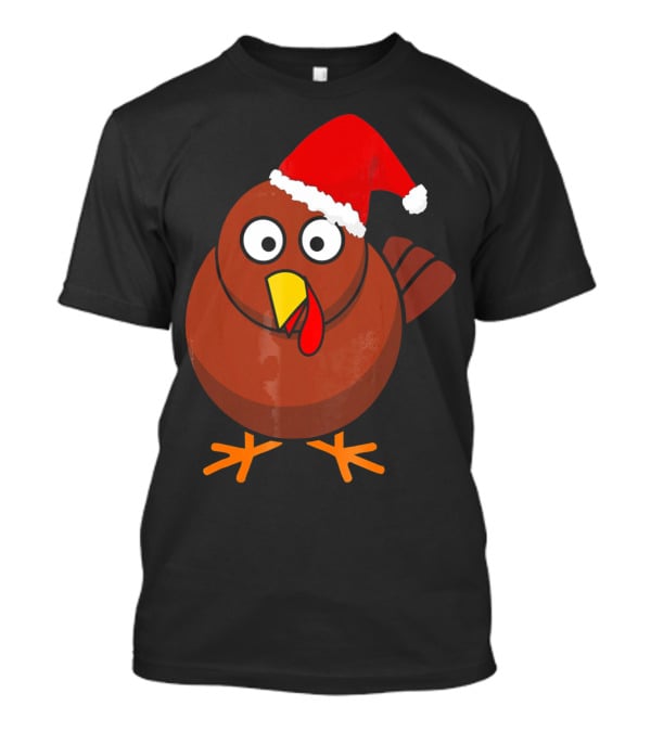 Funny Turkey Wearing A Santa Hat T-Shirt
