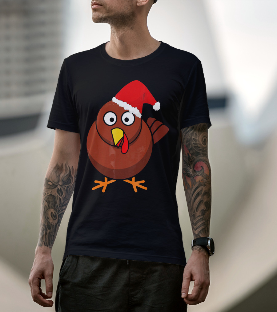 Funny Turkey Wearing A Santa Hat T-Shirt