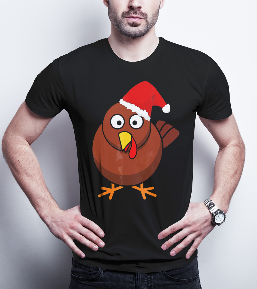 Funny Turkey Wearing A Santa Hat T-Shirt