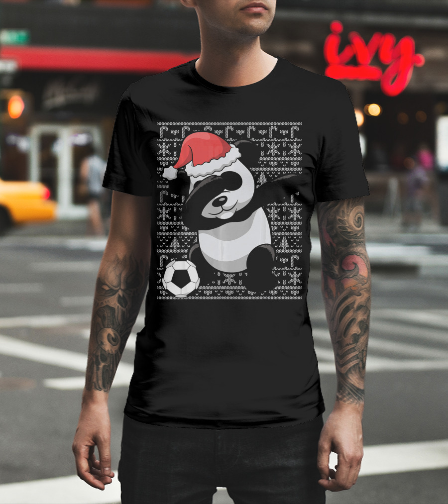 Christmas Dabbing Santa Panda Bear Soccer T-Shirt