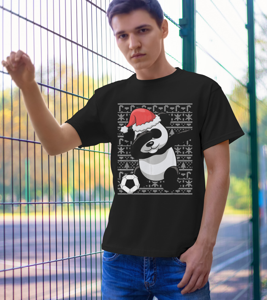Christmas Dabbing Santa Panda Bear Soccer T-Shirt