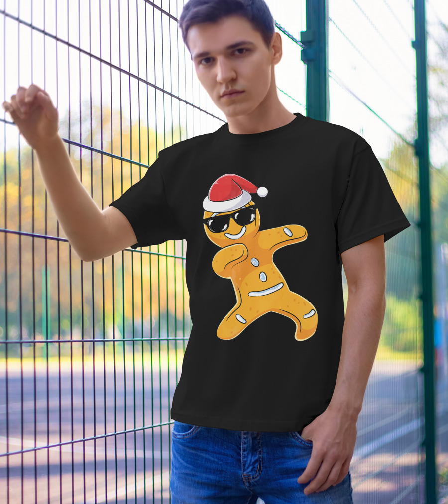 Christmas Dabbing Gingerbread Santa With Sunglasses T-Shirt