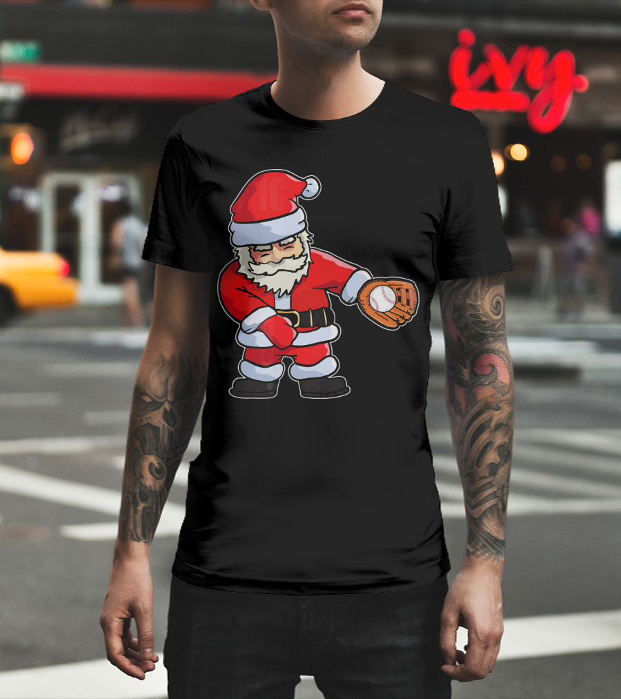 Baseball Santa Claus Flossing Dance Funny Ugly Holiday T-Shirt