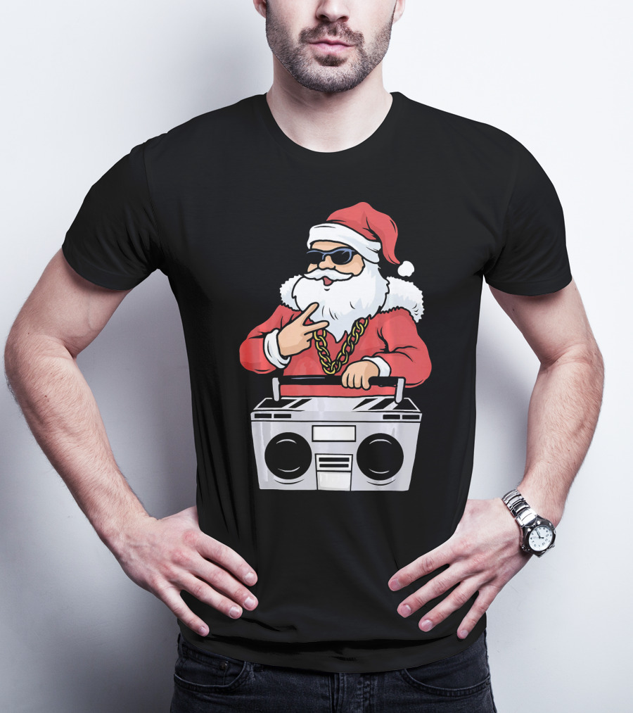 Santa Claus Rapper Style With Boombox And Bling T-Shirt