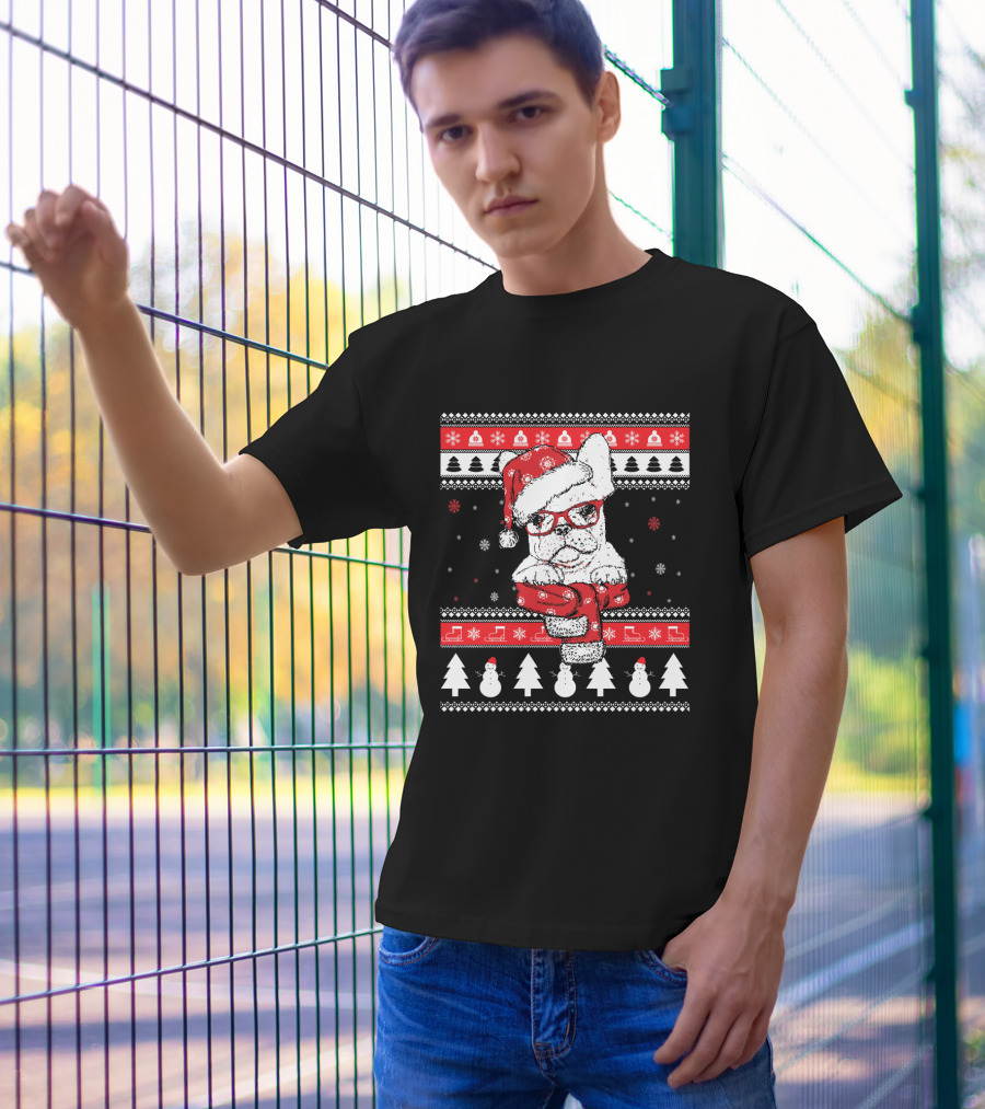Festive Santa Hat French Bulldog Christmas T-Shirt