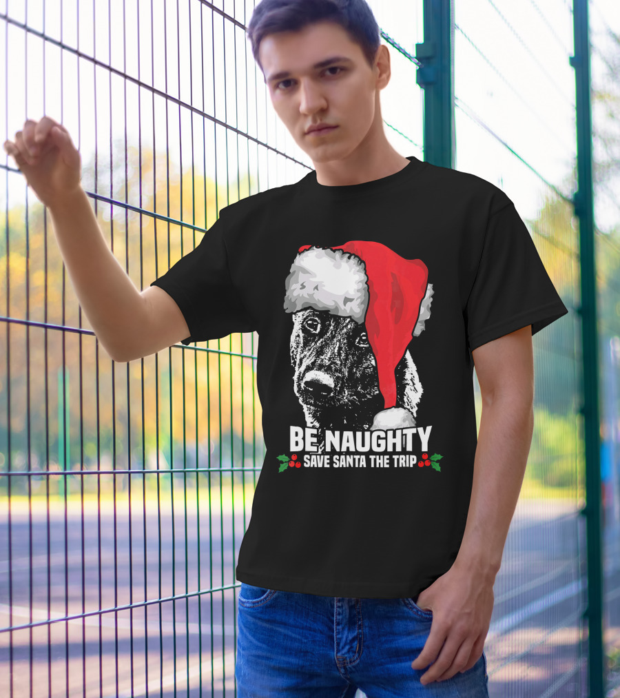 Be Naughty Save Santa The Trip Dutch Shepherd Christmas Santa Hat T-Shirt