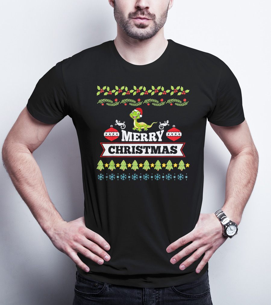 Merry Christmas Bearded Dragon Santa Hat Holiday Ornaments T-Shirt