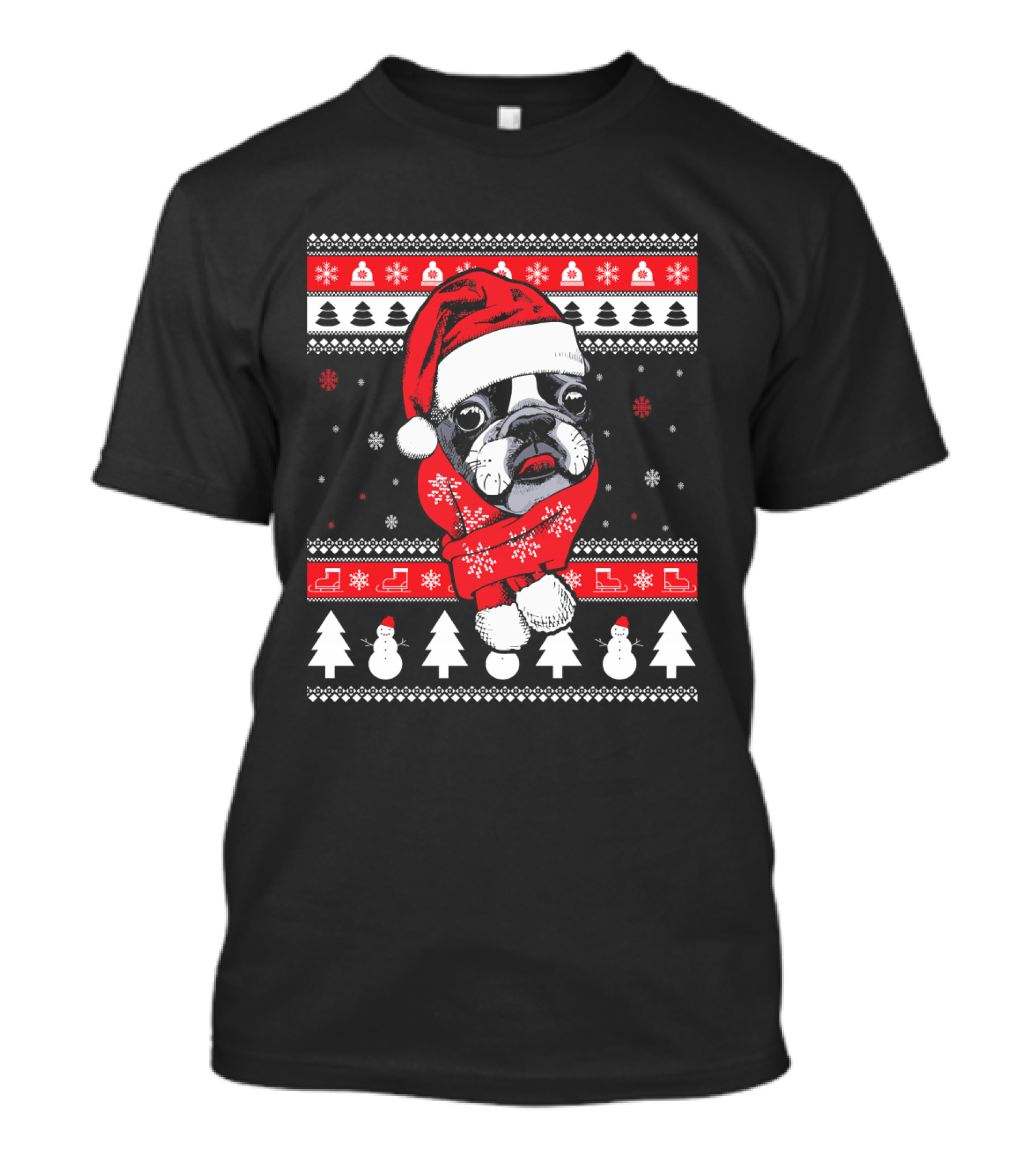 Funny Boston Terrier Christmas Santa Sweater Festive Dog T-Shirt
