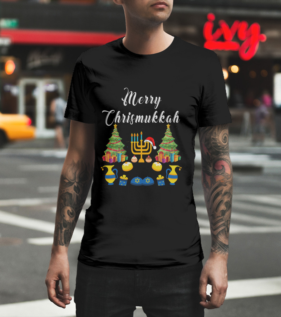 Merry Chrismukkah Menorah Christmas Trees Presents Star Of David T-Shirt