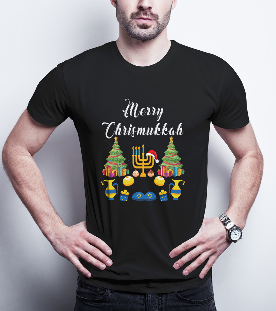 Merry Chrismukkah Menorah Christmas Trees Presents Star Of David T-Shirt
