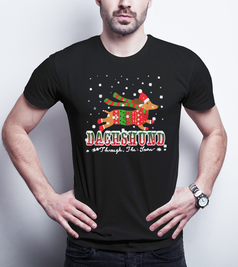 Dachshund Christmas Sweater Through The Snow Winter Holiday T-Shirt
