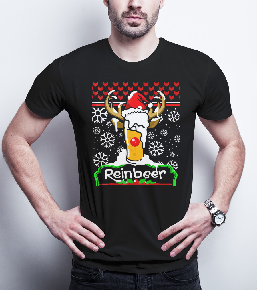 Reinbeer Santa Claus Antlers Snowflakes Holiday Cheer T-Shirt