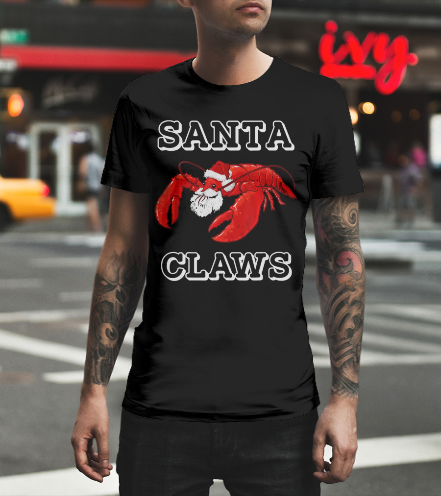 SANTA CLAWS Festive Lobster Santa Hat Christmas Humor T-Shirt