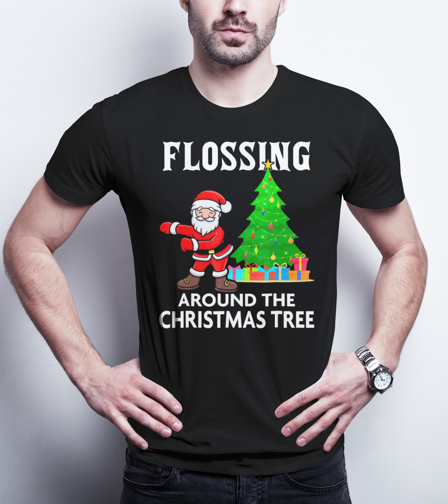 Flossing Santa Dancing Around The Christmas Tree With Presents T-Shirt
