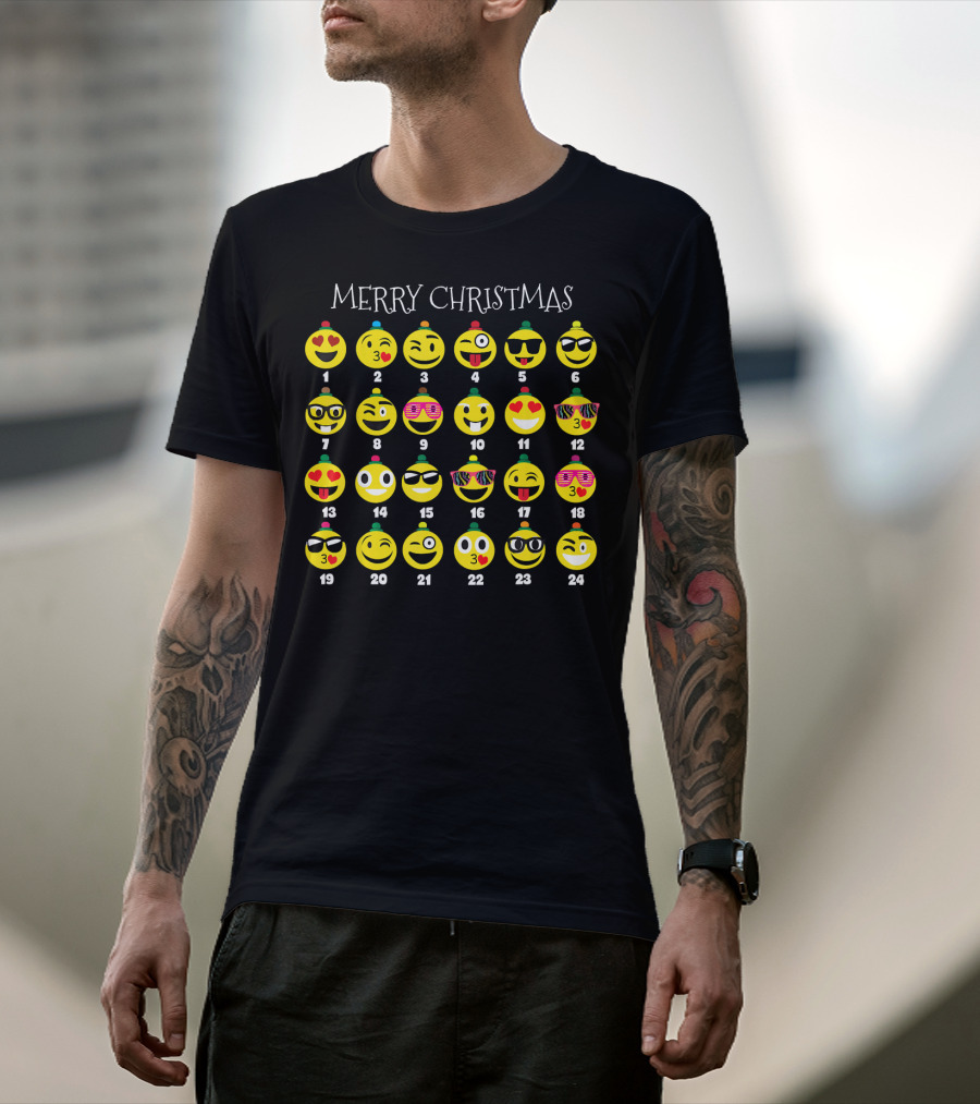 Merry Christmas Emoji Advent Calendar Countdown T-Shirt