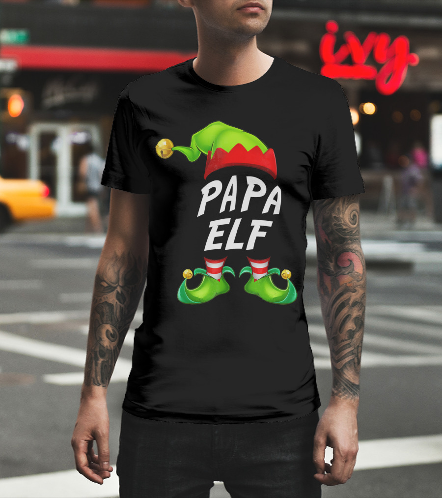 Christmas Papa Elf Green Hat And Shoes Funny Holiday Edition T-Shirt