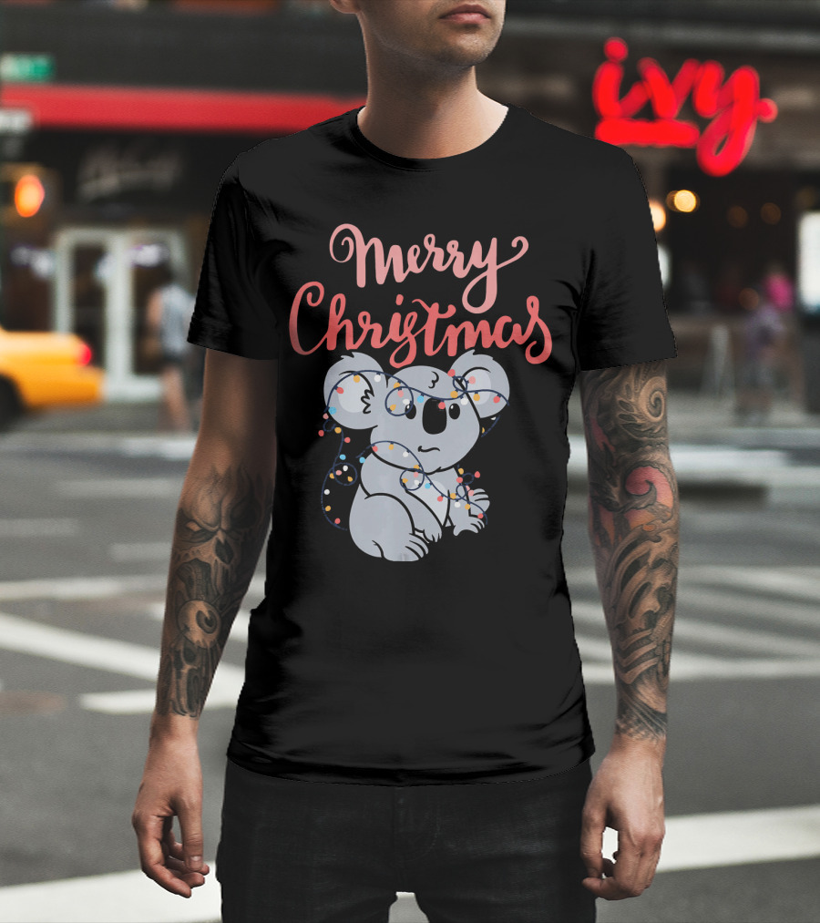 Merry Christmas Koala Bear With Holiday Lights T-Shirt