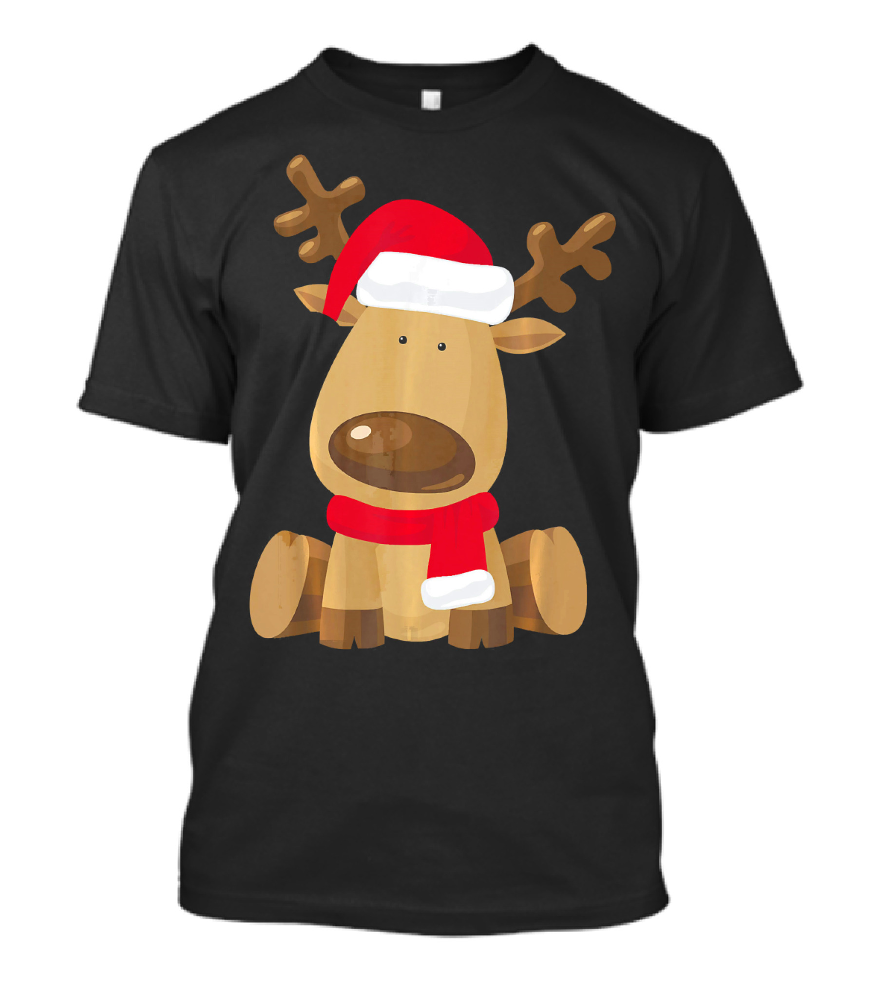 Adorable Festive Reindeer With Santa Hat And Scarf T-Shirt