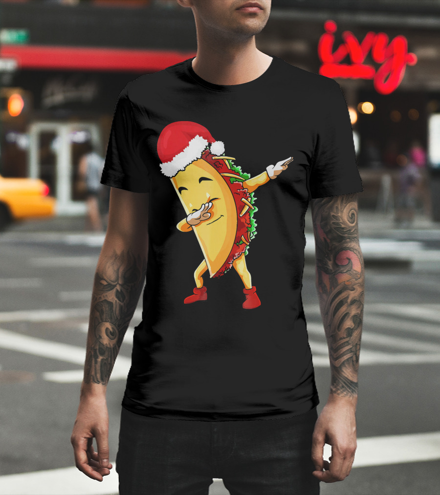 Dabbing Taco Santa Christmas Pajama Holiday Dance T-Shirt