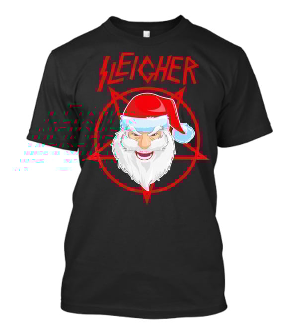 Sleigher Santa Claus Metal Christmas Coo Pentagram Santa Hat T-Shirt