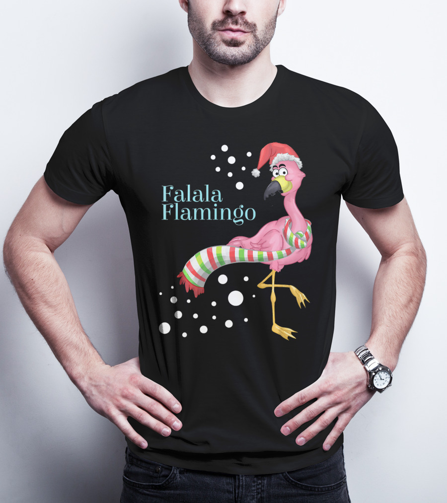 Falala Flamingo Santa Hat Christmas Holiday T-Shirt
