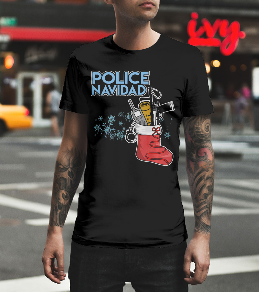 Police Navidad Christmas Stocking With Law Enforcement Gear T-Shirt