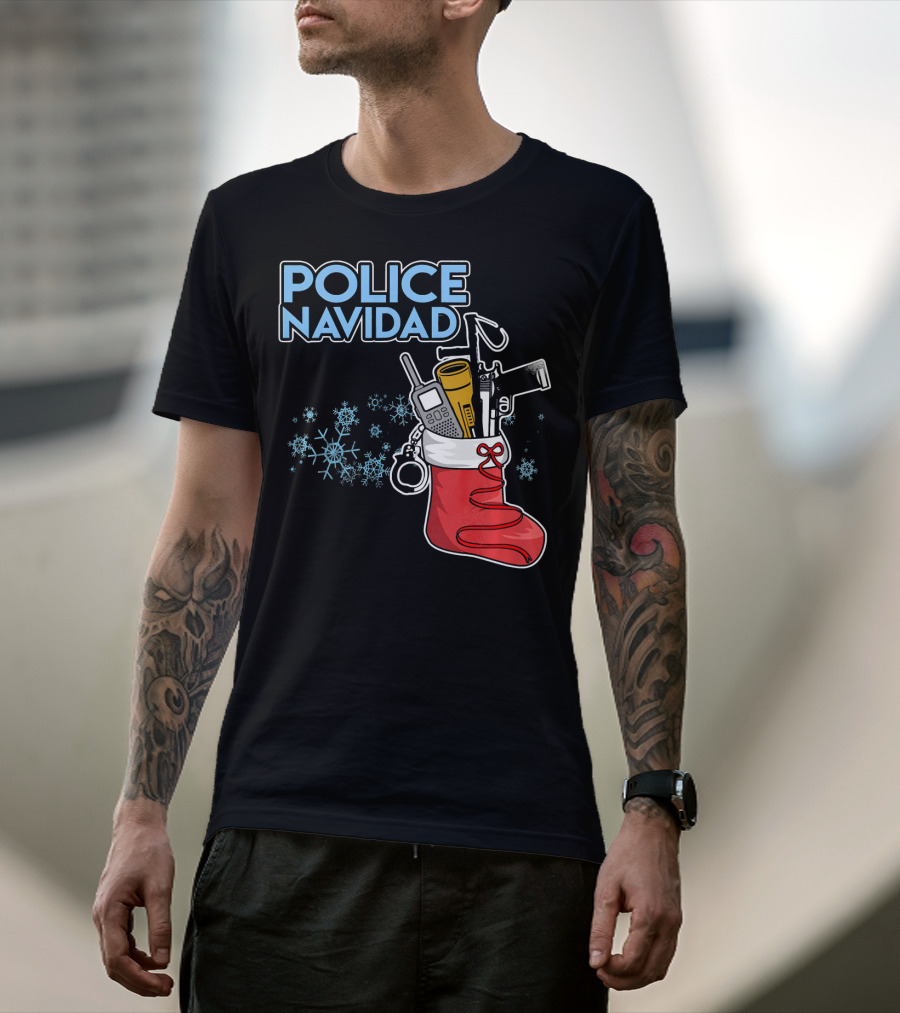 Police Navidad Christmas Stocking With Law Enforcement Gear T-Shirt